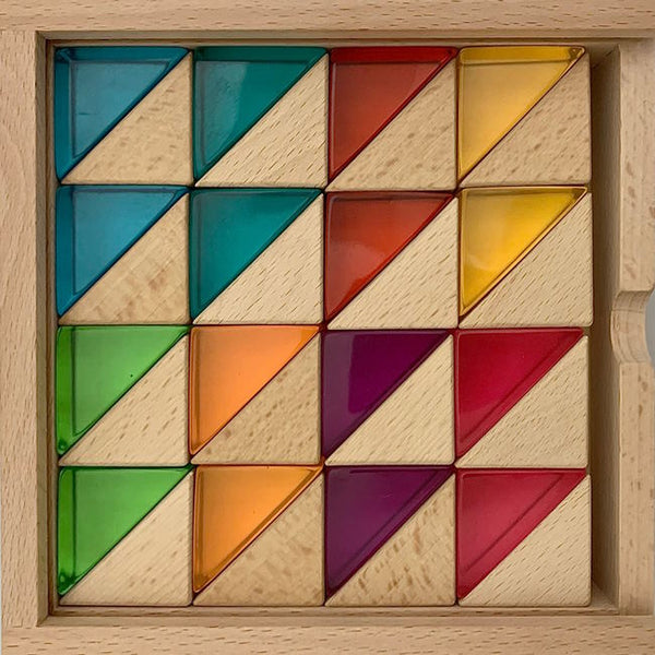 Papoose | Wood & Lucite Small Triangles | 32 Pieces with Tray - Milk Tooth